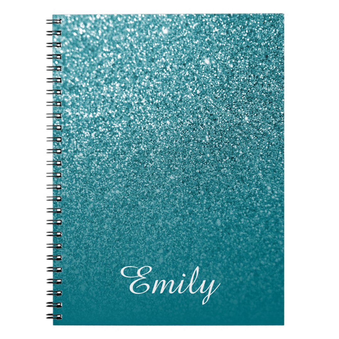 Teal Glitter and Ombre Personalized Notebook | Zazzle