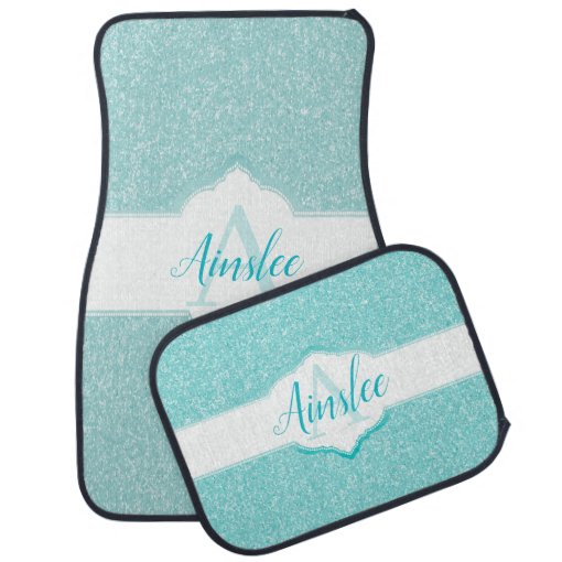Teal Glitter Monogram Car Floor Mats | Zazzle
