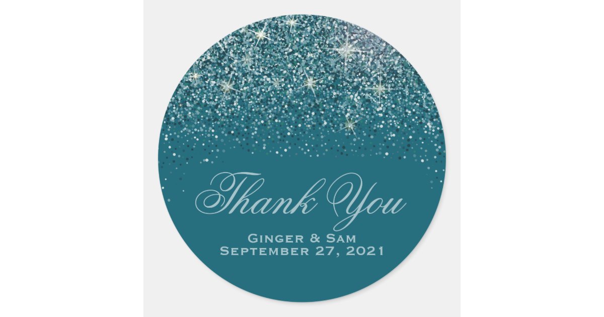 Teal Glitter Thank You Stickers | Zazzle