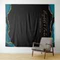 Teal Gold Agate Border Dark Wedding Photo Booth Tapestry | Zazzle
