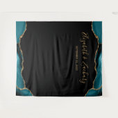 Teal Gold Agate Border Dark Wedding Photo Booth Tapestry | Zazzle