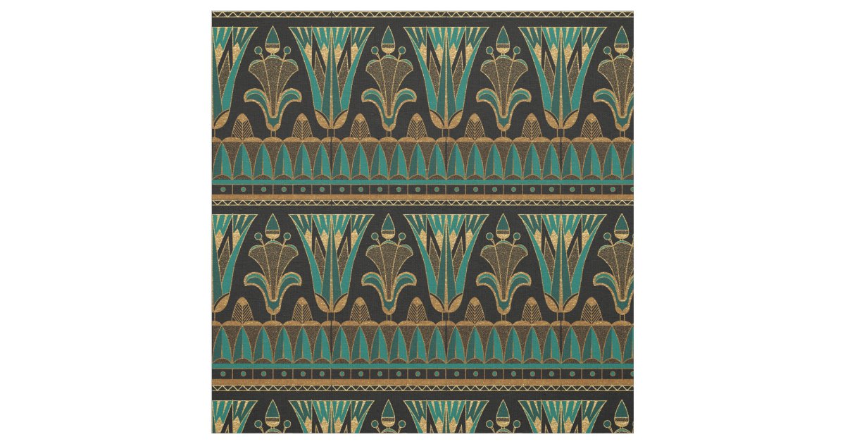 Teal Gold and Black Art Deco Fabric | Zazzle