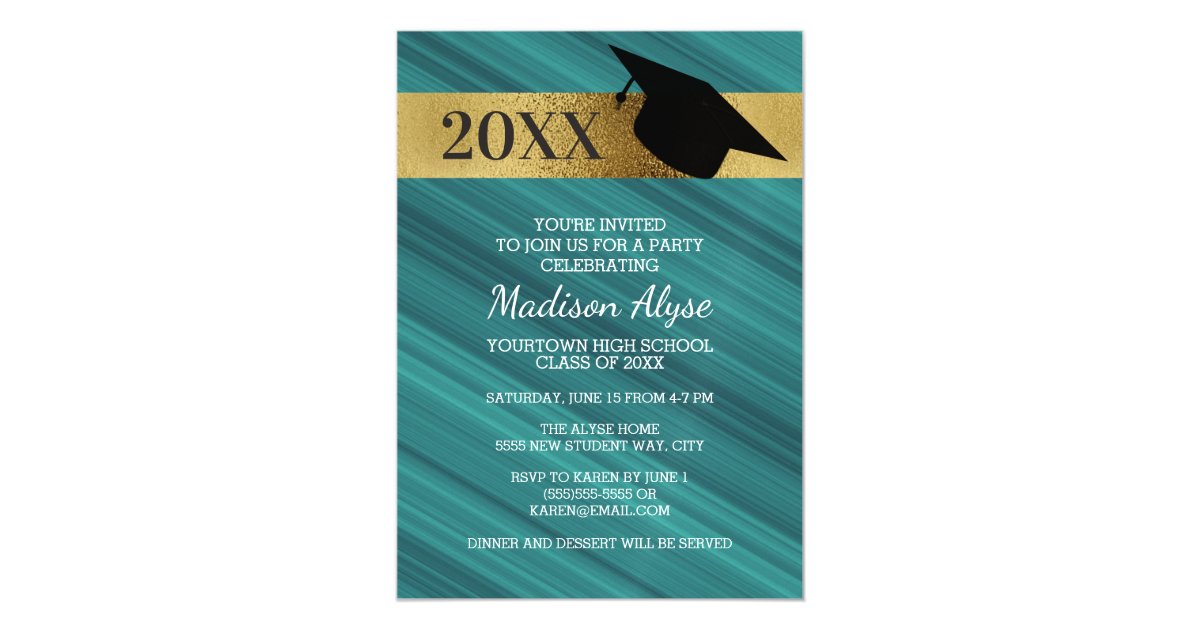 Teal Gold Black Graduation Party Magnetic Invitation | Zazzle.com