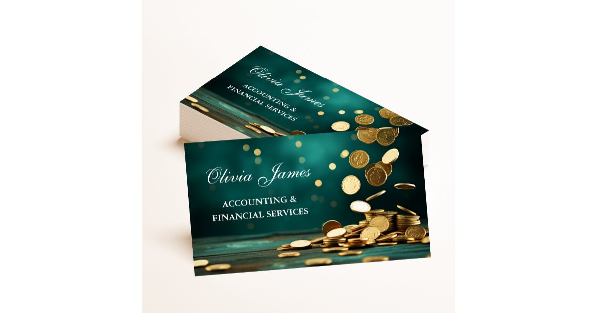 Teal Gold Coins Finance and Accountancy Service Business Card | Zazzle