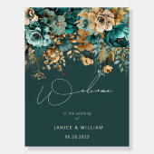 Teal Gold Floral Wedding Welcome Sign | Zazzle