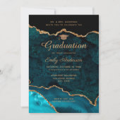 Teal Gold Glitter Agate Photo Graduation Invitation | Zazzle