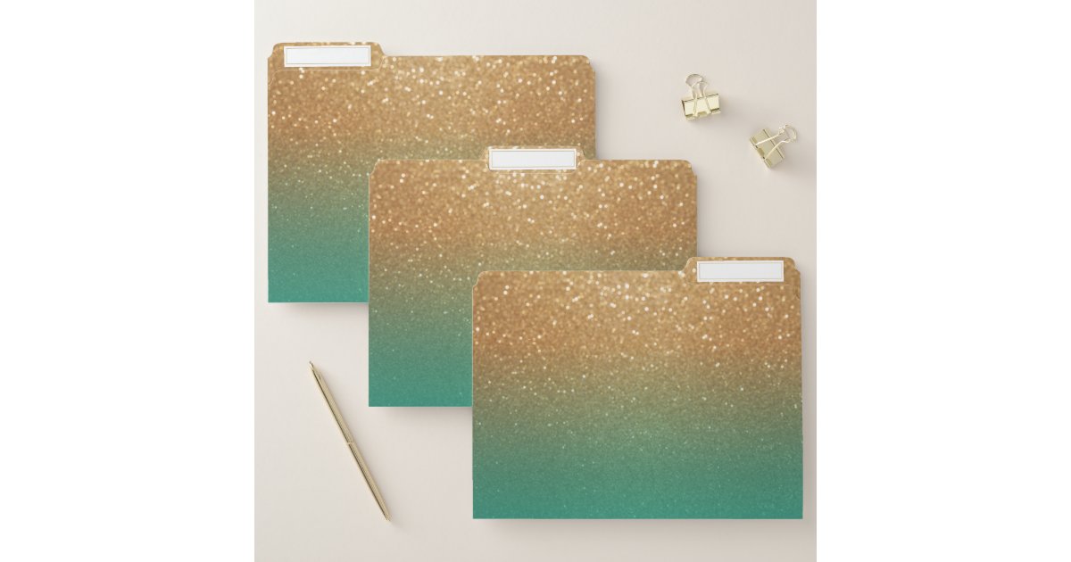 Teal Gold Glitter File Folder | Zazzle