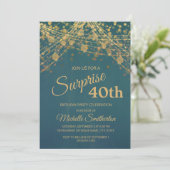 Teal Gold Glitter String Lights 40th Birthday Invitation | Zazzle