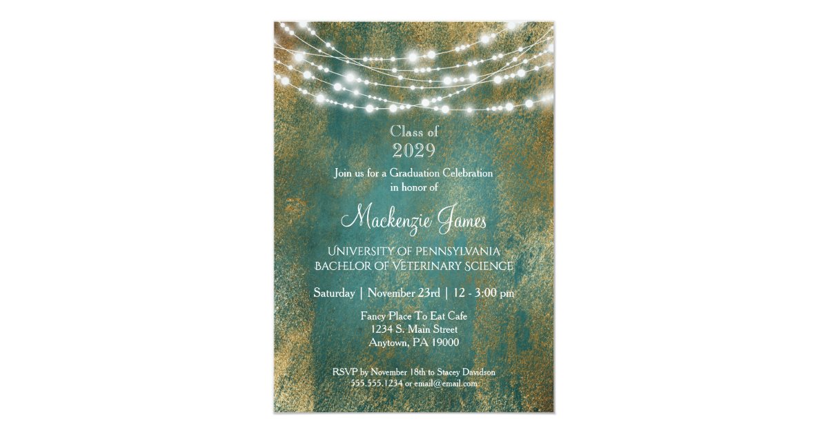 Teal Gold Lights Graduation Party Invitation | Zazzle.com