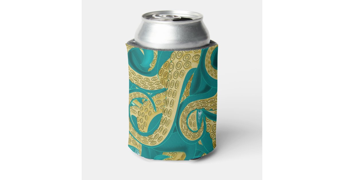 Teal Gold Octopus Can Cooler | Zazzle