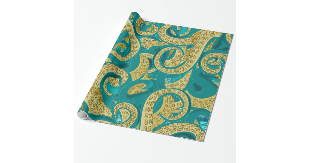 Teal Gold Octopus Wrapping Paper | Zazzle