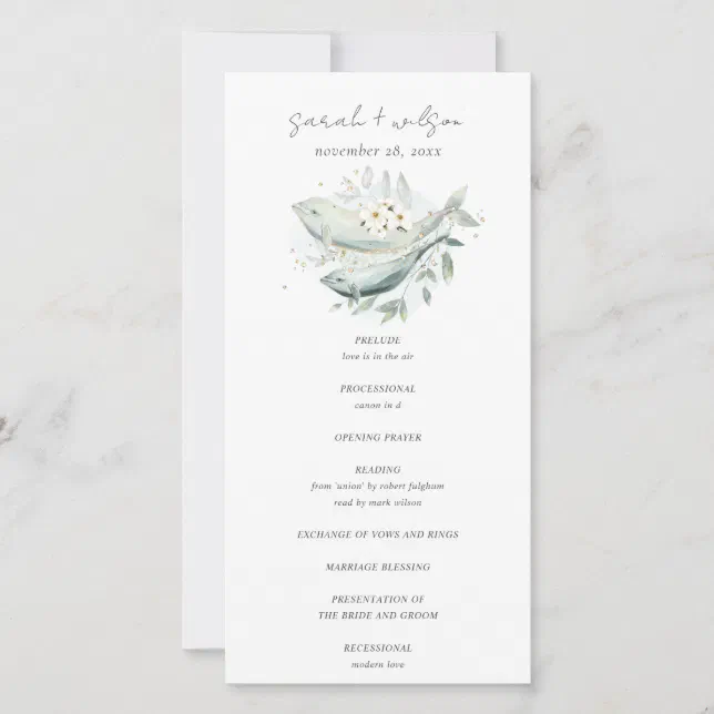 Teal Gold Underwater Floral Fish Wedding Program | Zazzle