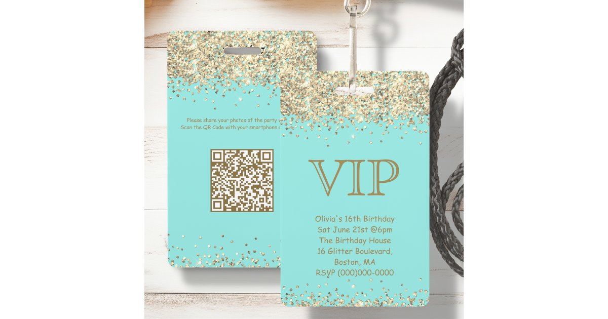 Teal & Gold | VIP Birthday Invitation Badge | Zazzle