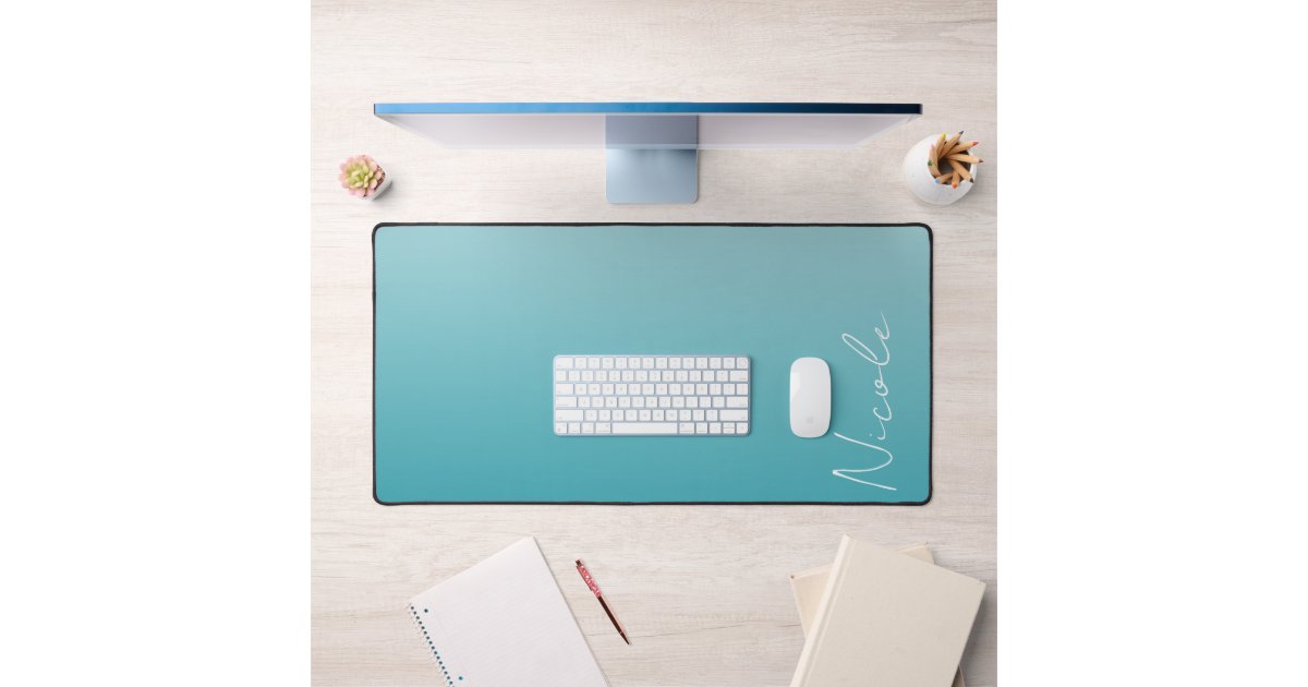 Teal Gradient Handwriting Script Personalized Desk Mat | Zazzle