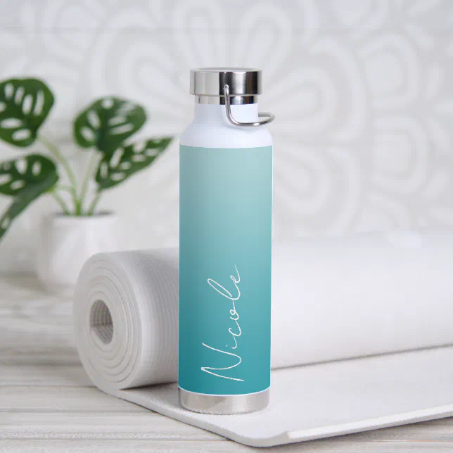 Teal Gradient Handwriting Script Personalized Water Bottle | Zazzle