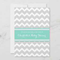 Teal Gray Chevron Custom Baby Shower Invitations | Zazzle