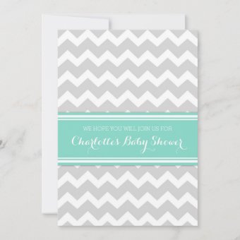 Teal Gray Chevron Custom Baby Shower Invitations | Zazzle