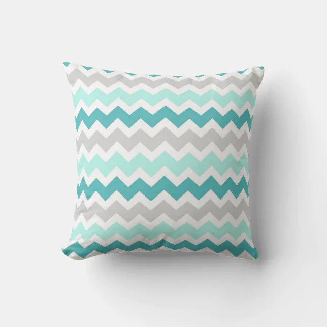 Teal Gray Chevron Decorative Pillow | Zazzle