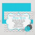 Teal Gray Chevron Invitation | Zazzle