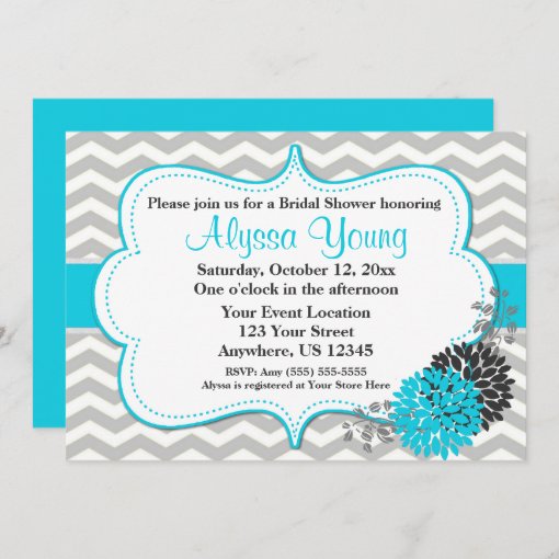 Teal Gray Chevron Invitation | Zazzle