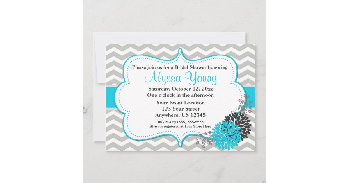 Teal Gray Chevron Invitation | Zazzle