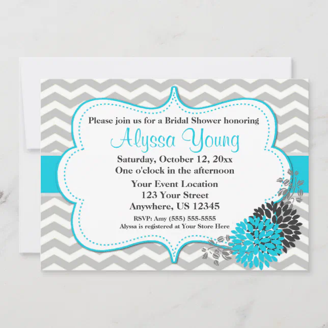 Teal Gray Chevron Invitation | Zazzle
