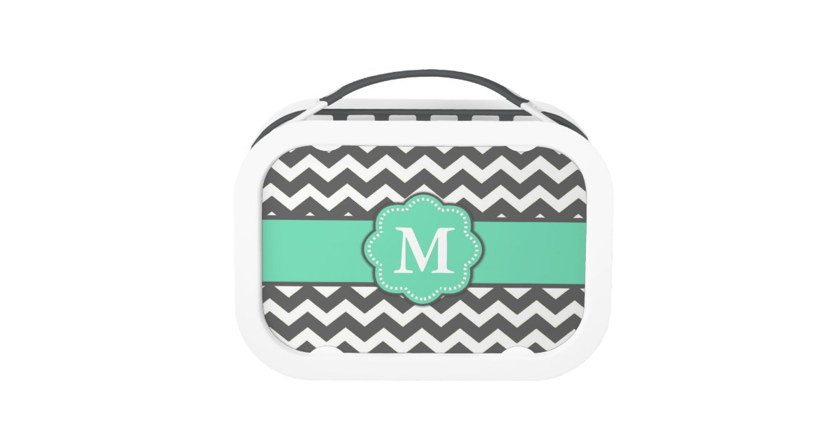 Teal Gray Chevron Monogram Lunch Box | Zazzle