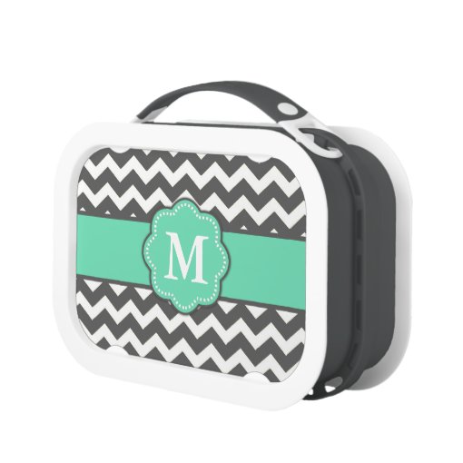 Teal Gray Chevron Monogram Lunch Box | Zazzle