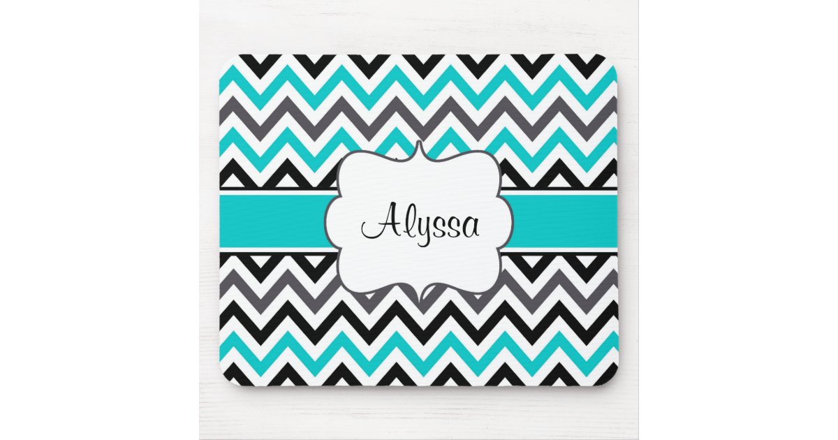 Teal Gray Chevron Personalized Mousepad | Zazzle