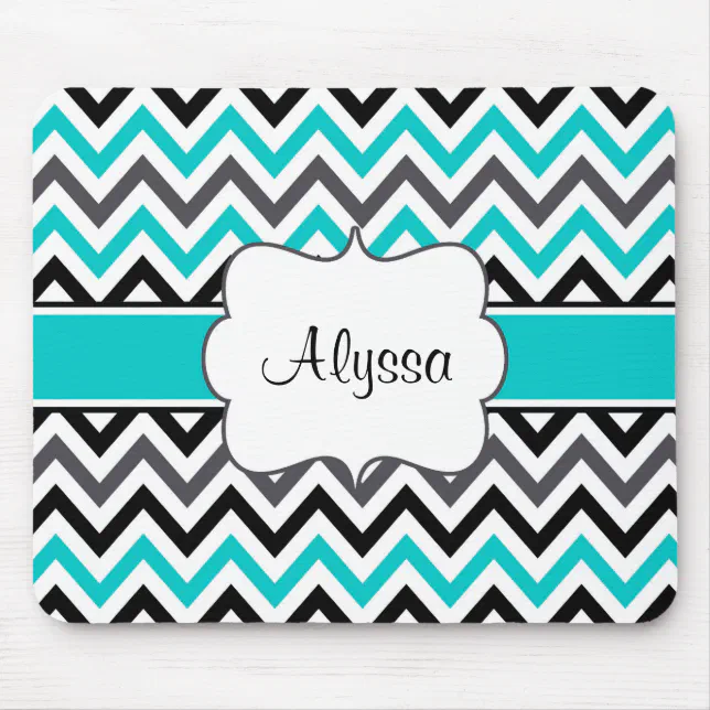 Teal Gray Chevron Personalized Mousepad | Zazzle