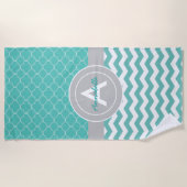 Teal Gray Chevron Quatrefoil Beach Towel | Zazzle