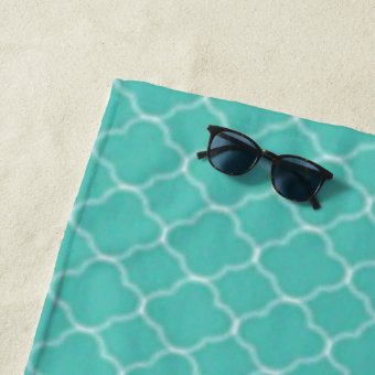 Teal Gray Chevron Quatrefoil Beach Towel | Zazzle