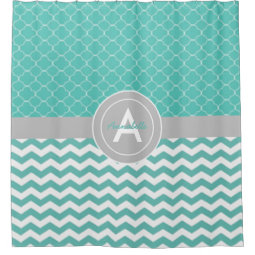 Teal Gray Chevron Quatrefoil Shower Curtain | Zazzle