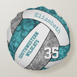 teal gray girls sports gifts volleyball round pillow | Zazzle