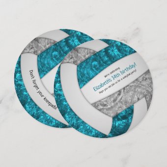 teal gray girly volleyball birthday party announcement | Zazzle