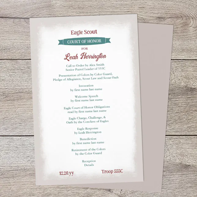 Teal Green & Burgundy Court of Honor Program Flyer | Zazzle