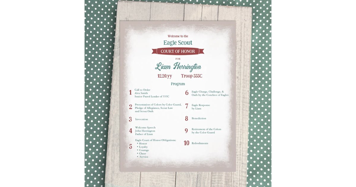 Teal Green, Burgundy Eagle Court of Honor Program Flyer | Zazzle