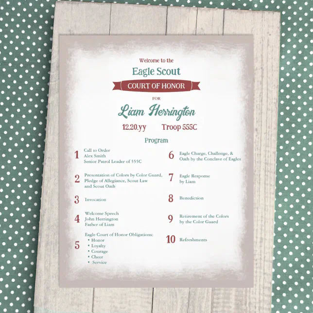 Teal Green, Burgundy Eagle Court of Honor Program Flyer | Zazzle