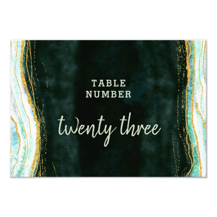 Teal Green & Gold Agate Wedding Table Numbers | Zazzle.com