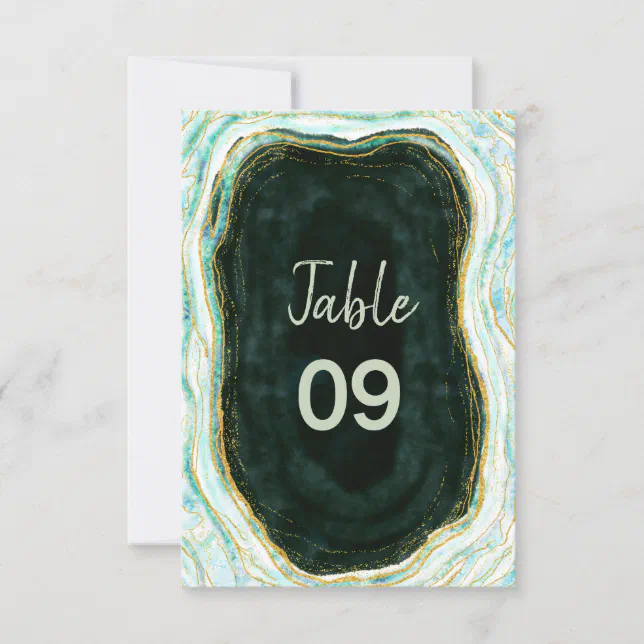 Teal Green & Gold Agate Wedding Table Numbers | Zazzle