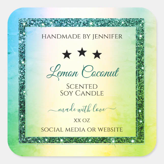 Teal Green Gradient Glitter Sparkle Product Labels | Zazzle
