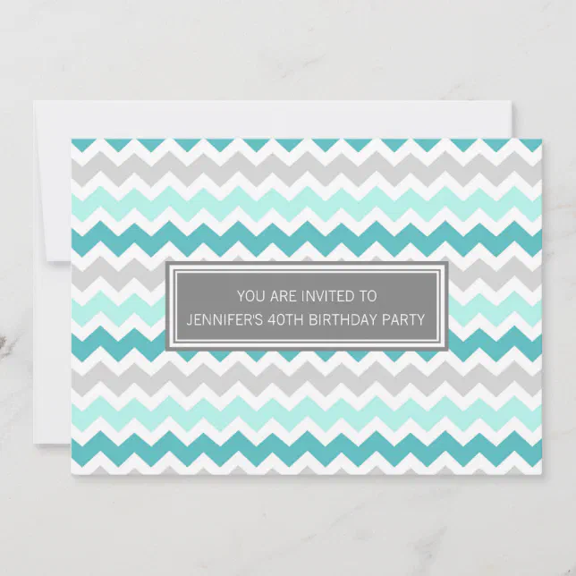 Teal Grey Chevron 40th Birthday Party Invitation | Zazzle