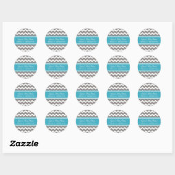 Teal Grey Chevron Baby Shower Favor Stickers | Zazzle