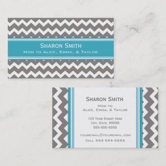 Teal Grey Chevron Retro Mom Calling Cards | Zazzle