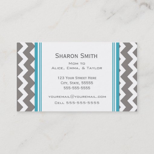 Teal Grey Chevron Retro Mom Calling Cards | Zazzle
