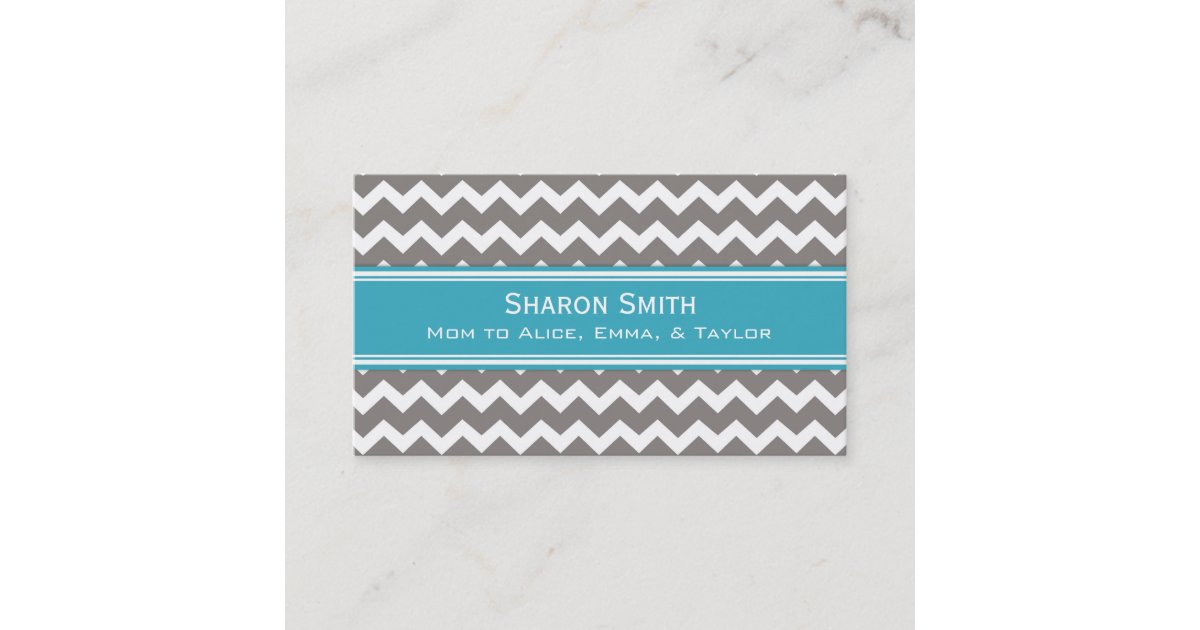 Teal Grey Chevron Retro Mom Calling Cards | Zazzle