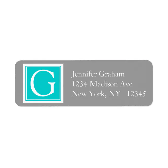 Teal Grey Simple Modern Monogram Label | Zazzle