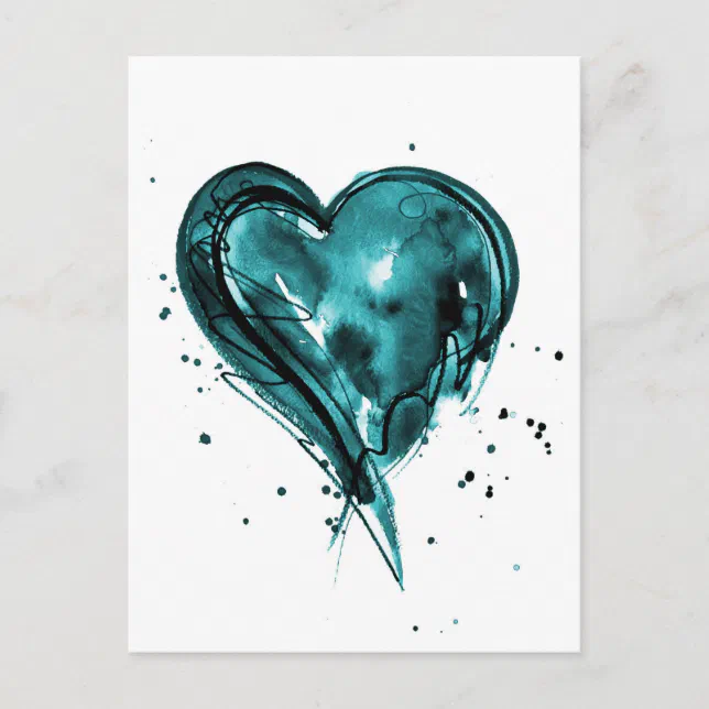 Teal Heart Watercolor Postcard | Zazzle