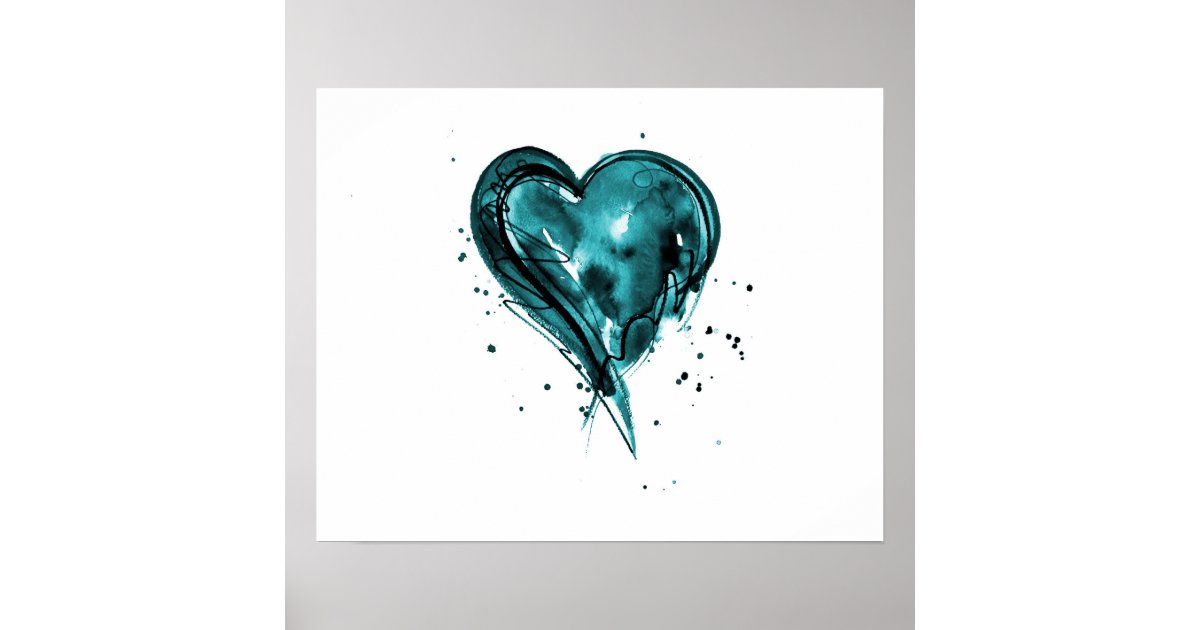 Teal Heart Watercolor Poster | Zazzle