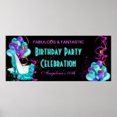 TEAL HOT PINK Banner Birthday Party Celebration 2 Poster | Zazzle